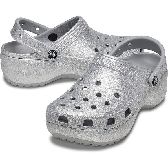 CROCS | Shoes | New Crocs Sizes 8 9 Womens Classic Platform Glitter Clog Silver | Poshmark